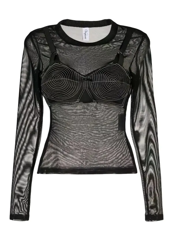 Vaquera Mesh Long-sleeved Top - Black