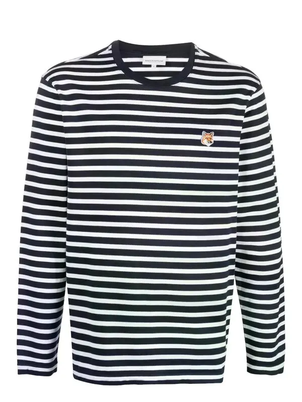 Maison Kitsuné Fox-motif Striped Cotton T-shirt - Blue