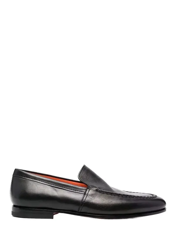 Santoni Almond-toe Leather Loafers - Black