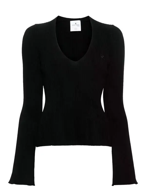 COURREGES Logo-appliqué Ribbed Jumper - Black