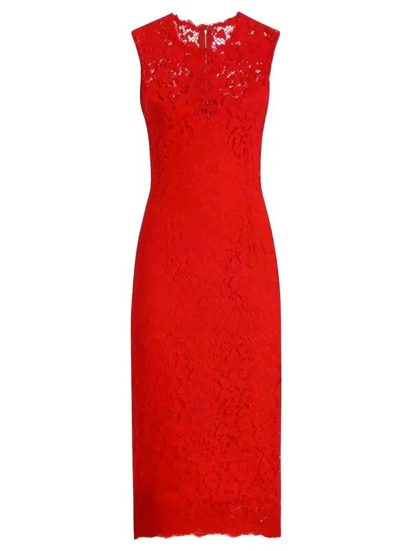 Dolce & Gabbana Midi Floral-lace Dress - Red