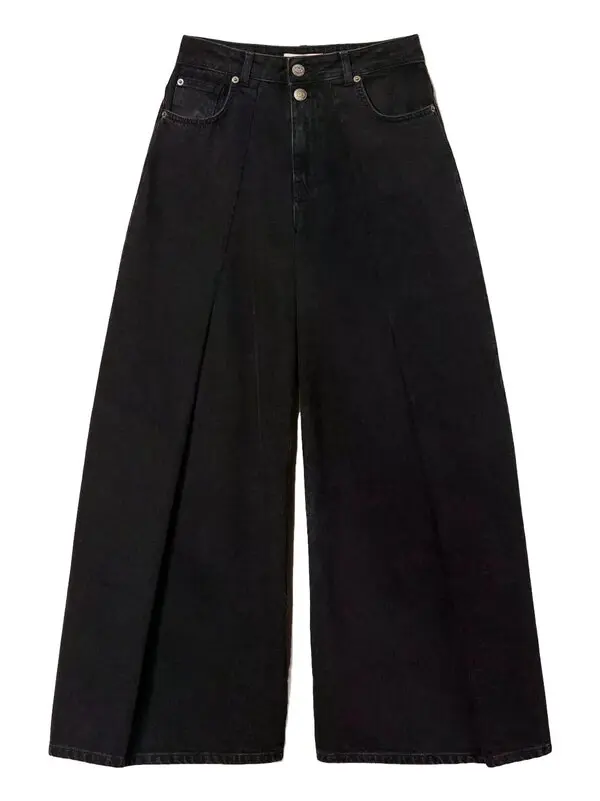 TWINSET Cropped Wide-leg Denim Jeans - Black