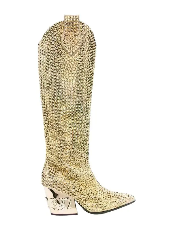 Philipp Plein Strass Cowboy Calf-length Boots - Gold