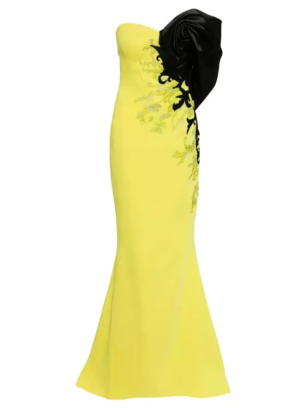 SAIID KOBEISY One-shoulder Embroidered Gown - Yellow