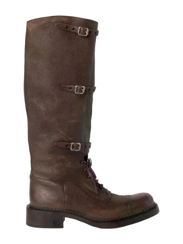 Miu Miu Lace-up Leather Boots - Brown