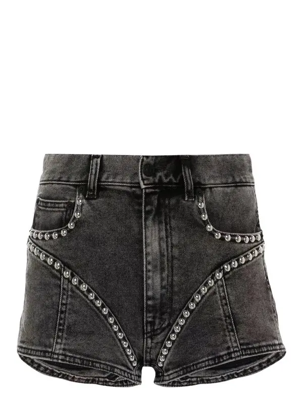 MUGLER Stud-detailed Denim Mini Shorts - Grey