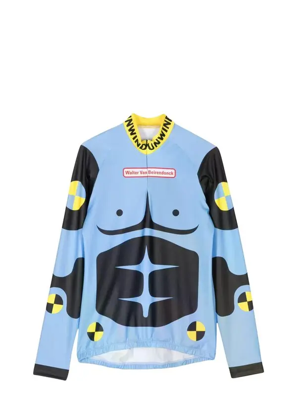 WALTER VAN BEIRENDONCK Dummy-print Long-sleeve Cycling Top - Blue