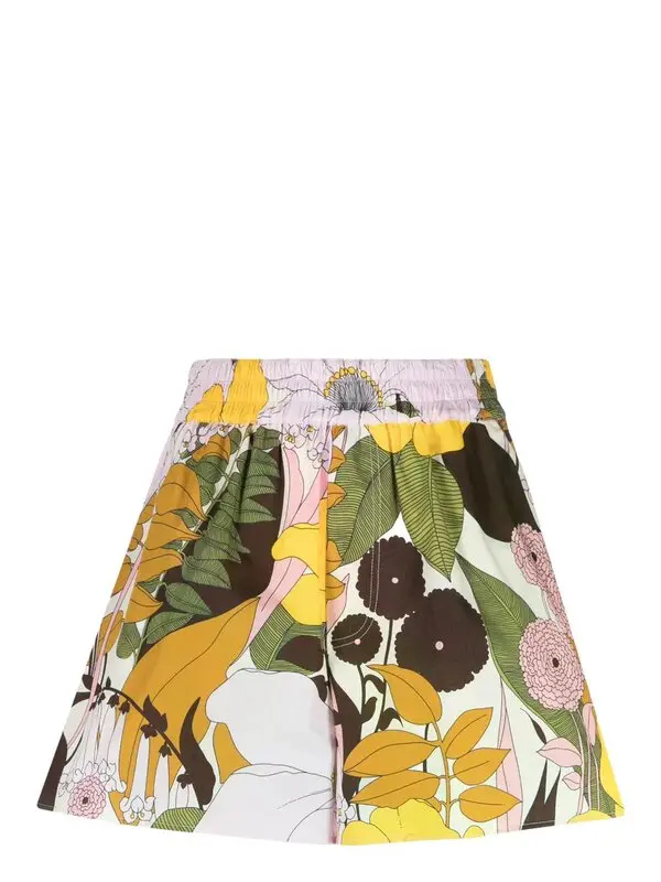 La DoubleJ Big Flowers-print Cotton Shorts - Neutrals