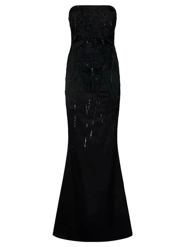 ROOM76 Crystal-embellished Satin Gown - Black