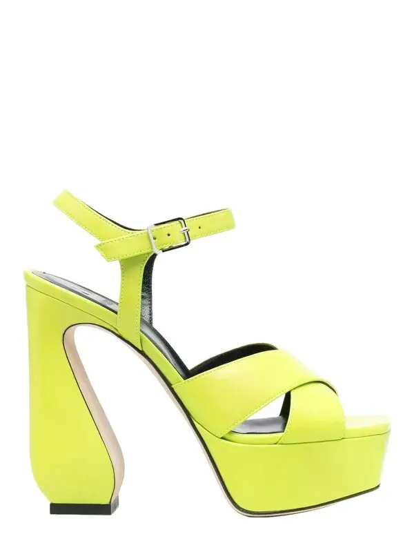 SERGIO ROSSI Sculpted-heel Leather Sandals - Green