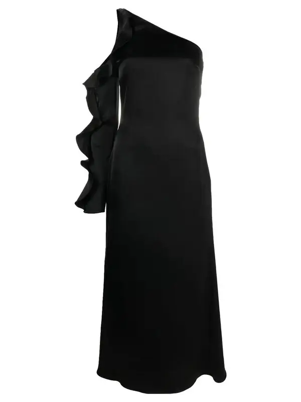 David Koma Asymmetric Ruffle-trim Satin Dress - Black