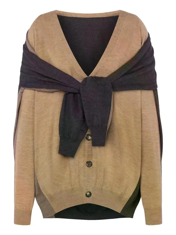 Moschino Layered Virgin Wool Cardigan - Neutrals