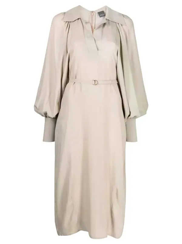 Lorena Antoniazzi Spread-collar Belted Midi Dress - Neutrals