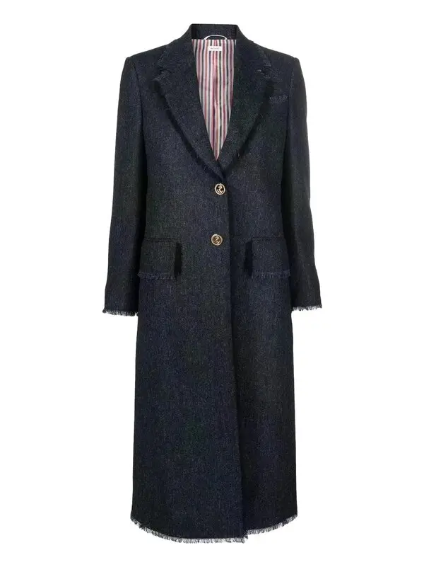 Thom Browne Tweed Single-breasted Coat - Blue