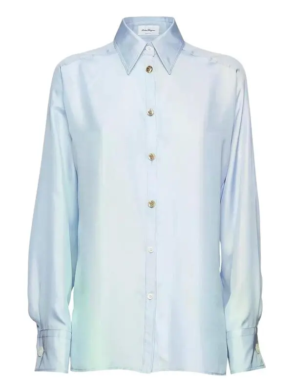 FERRAGAMO Button-front Satin Shirt - Blue