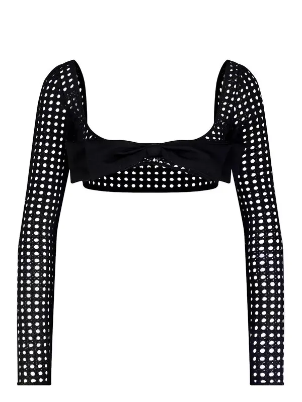 Giambattista Valli Bow-detail Crochet Cropped Top - Black