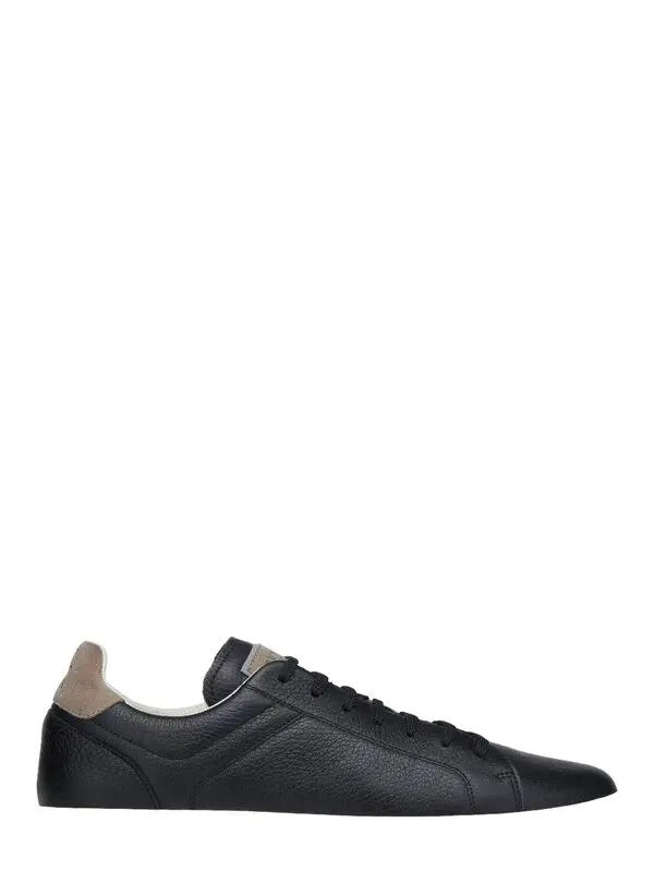 Brunello Cucinelli Grained Calfskin Leather Lace-up Sneakers - Black