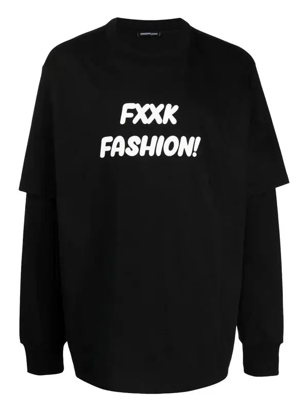 GROUND ZERO Slogan-print Double-sleeved T-shirt - Black