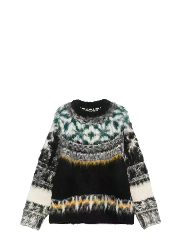 Sacai Pattern Intarsia-knit Hoodie - Black