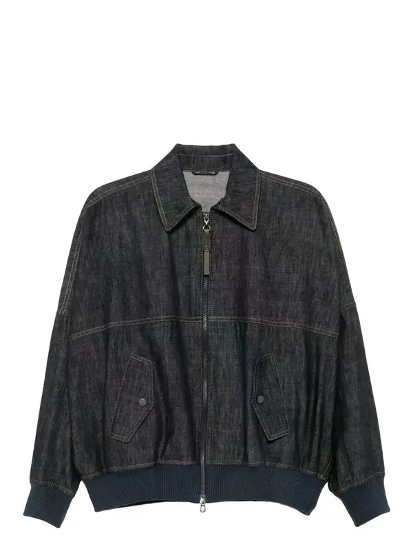 Brunello Cucinelli Denim Bomber Jacket - Blue