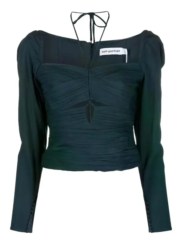 SELF-PORTRAIT Crepe Cut-out Top - Blue