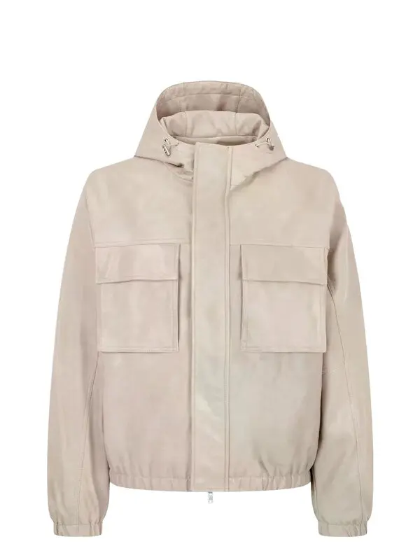 STUDIO TOMBOY Faux-leather Drawstring Hoodie - Neutrals