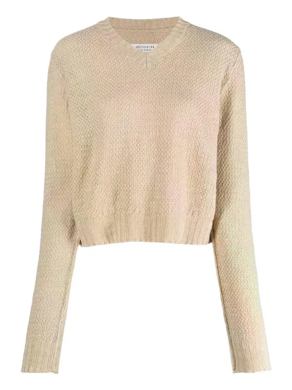 MAISON MARGIELA V-neck Basket-weave Jumper - Neutrals