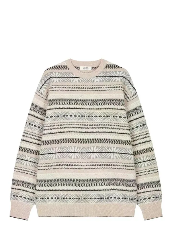 STUDIO TOMBOY Patterned Crew Neck Sweater - Neutrals