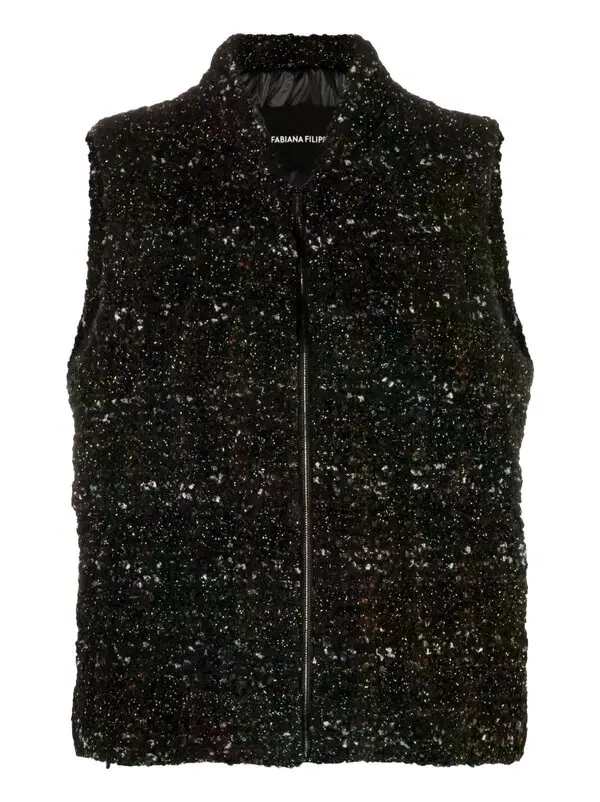 Fabiana Filippi Padded Bouclé Gilet - Black