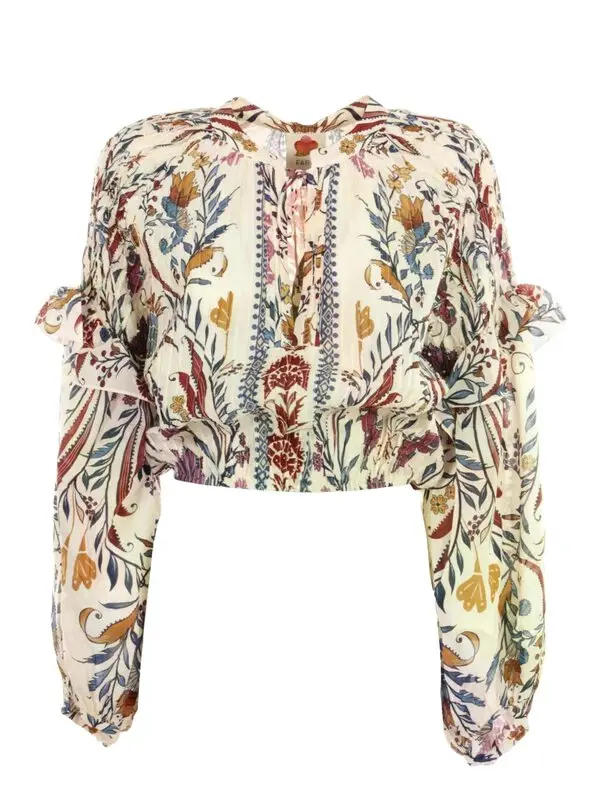 Farm Rio Floral Print Blouse - Neutrals