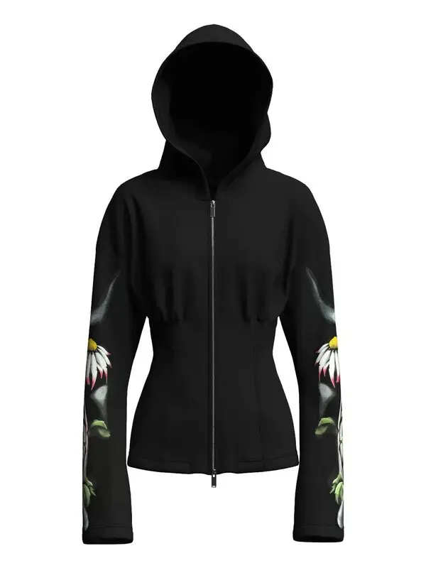 MARGHERITA MACCAPANI Floral-print Zip-up Hoodie - Black