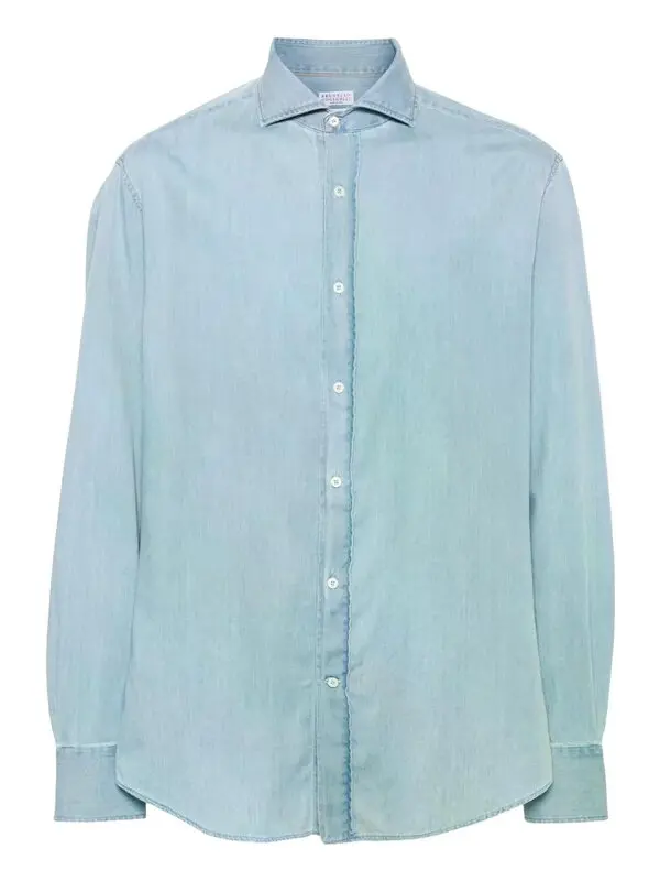 Brunello Cucinelli Spread-collar Cotton Shirt - Blue