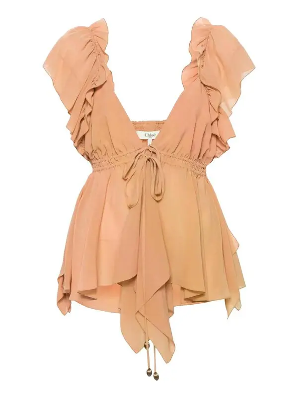 Chloé Ruffled Sleeveless Silk Blouse - Orange