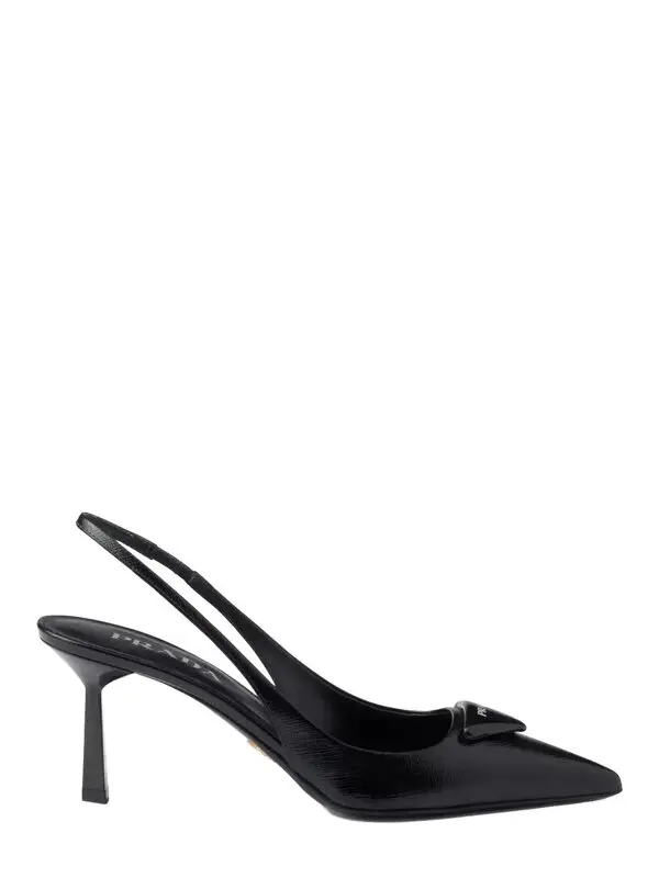 Prada 75mm Triangle-logo Leather Slingback Pumps - Black