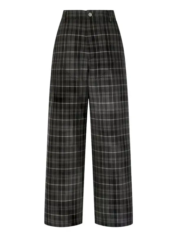 STUDIO TOMBOY Tartan-check Wide-leg Trousers - Black