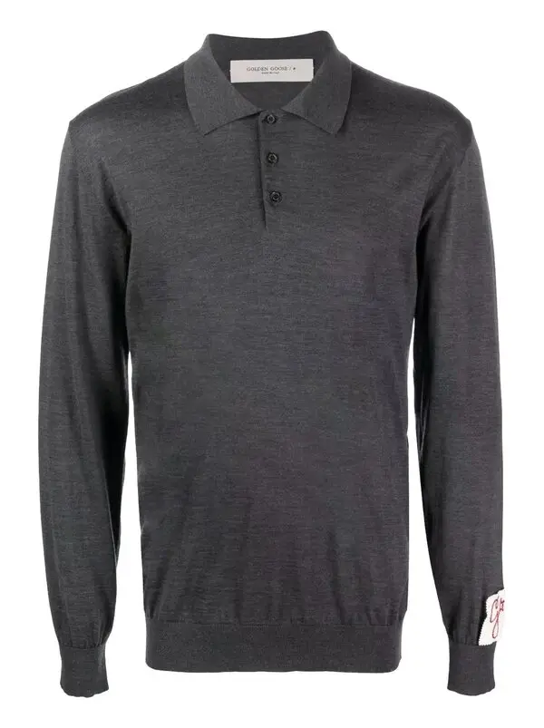 GOLDEN GOOSE Logo-patch Wool Polo Shirt - Grey