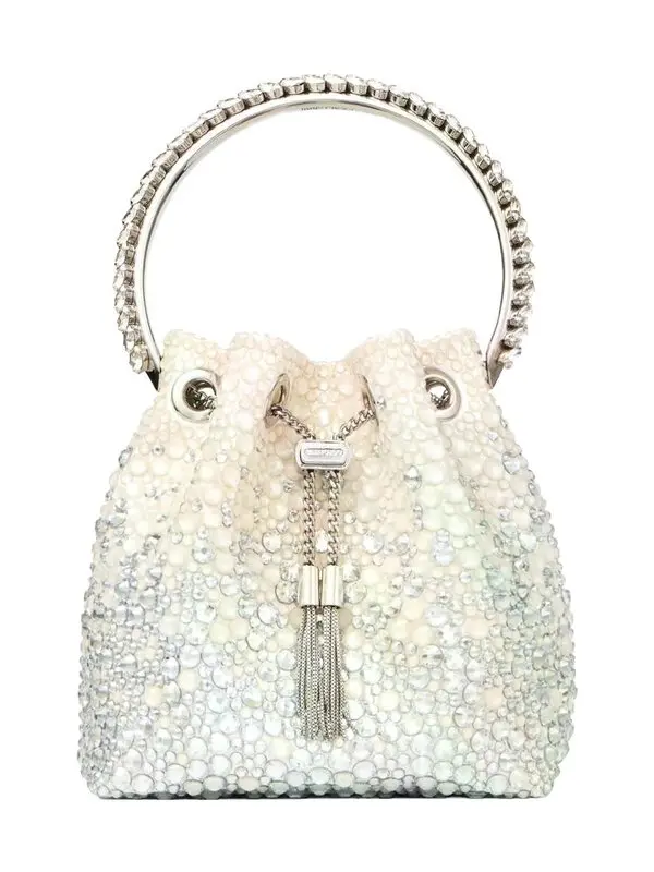 JIMMY CHOO Crystal-embellished Bucket Bag - Neutrals