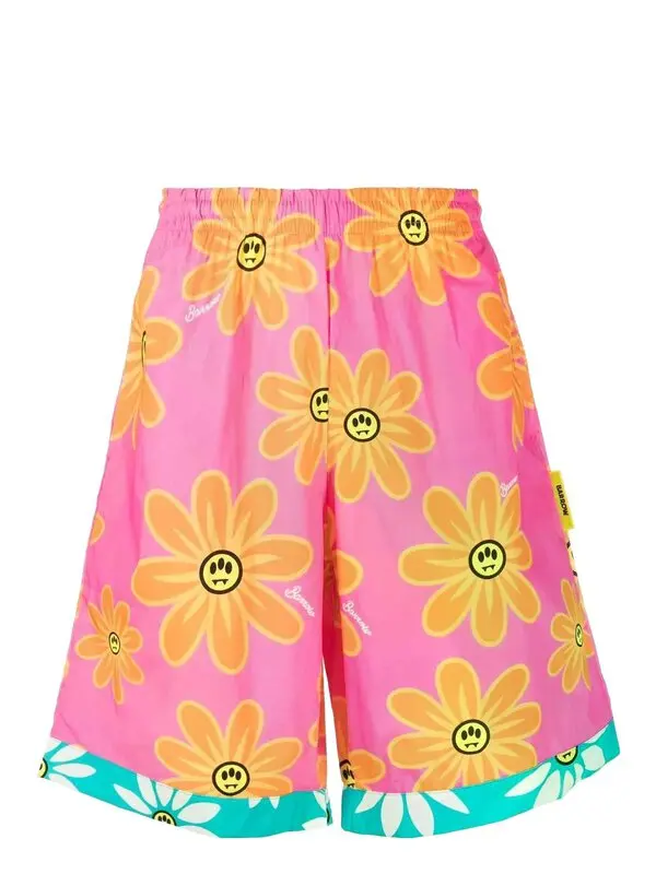 BARROW Logo And Floral-print Cotton Shorts - Pink