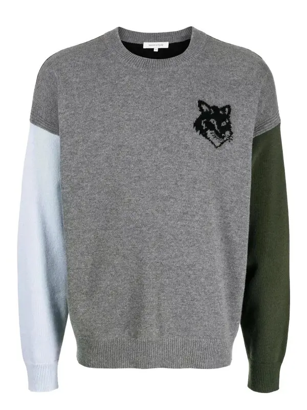 Maison Kitsuné Intarsia-knit Logo Wool Jumper - Grey