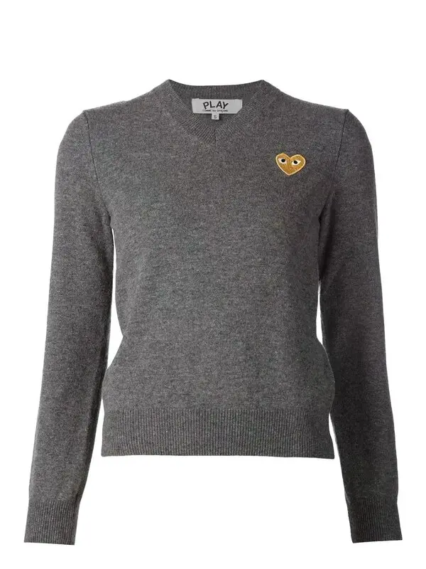 Play Comme Des Garcon Embroidered Heart V-neck Sweater - Grey