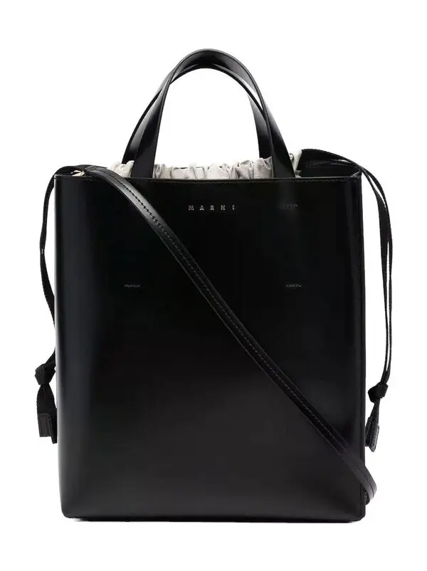 Marni Museo Drawstring Leather Tote - Black
