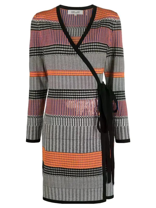 Diane Von Furstenberg Brigid Geometric-pattern Ribbed-knit Wrap Dress - Black