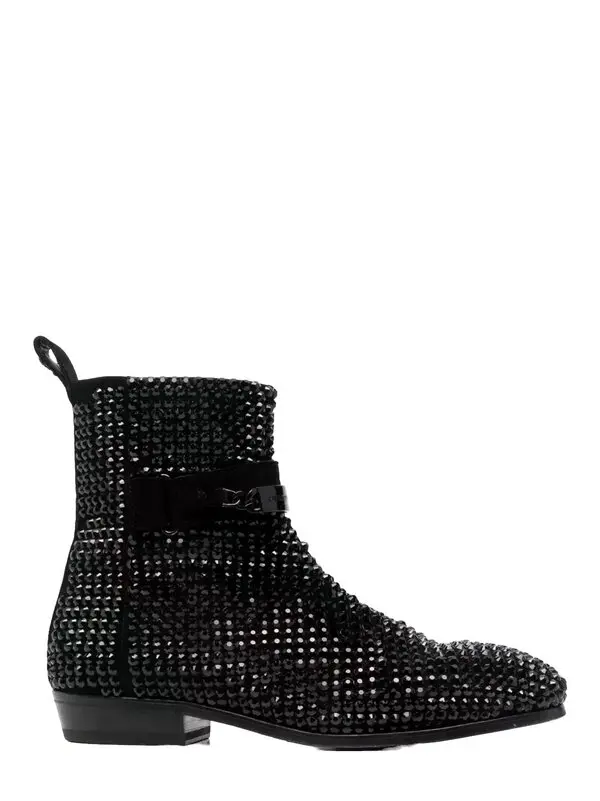 Philipp Plein Crystal-embellished Suede Boots - Black