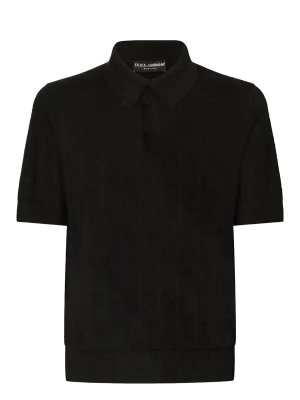 Dolce & Gabbana Monogram-jacquard Silk Polo Shirt - Black