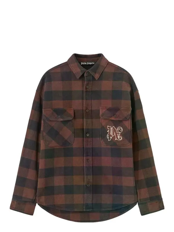Palm Angels Monogram-print Checked Shirt - Brown