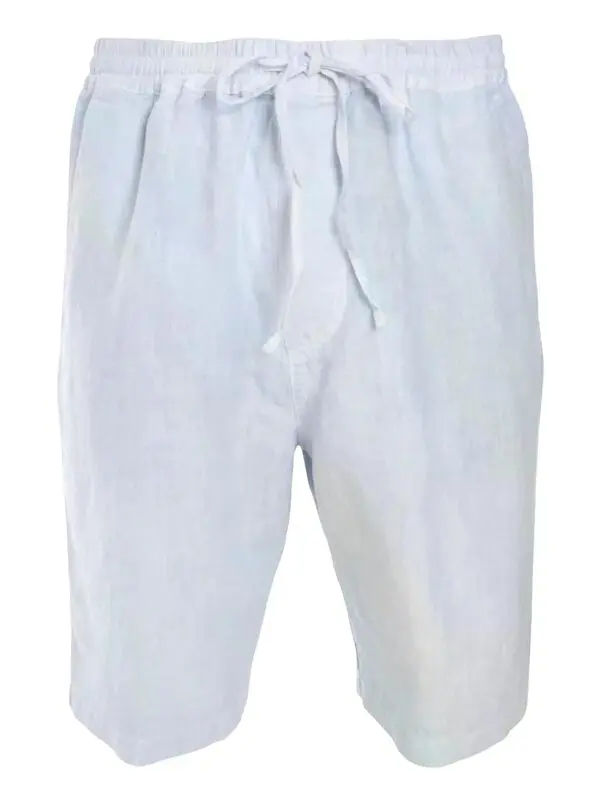 120% Lino Drawstring Pleated Shorts - Blue
