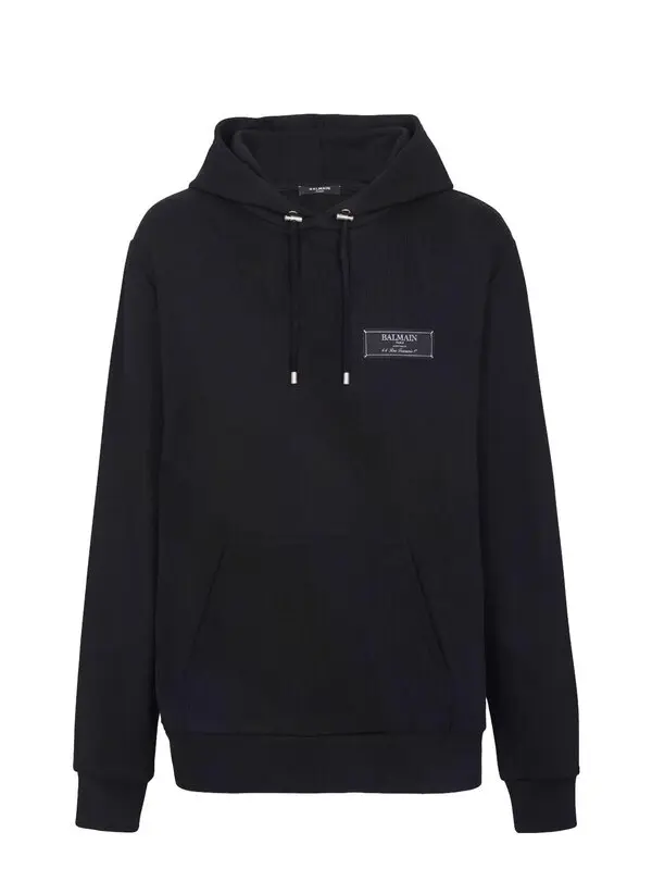 Balmain Logo-patch Cotton Hoodie - Black