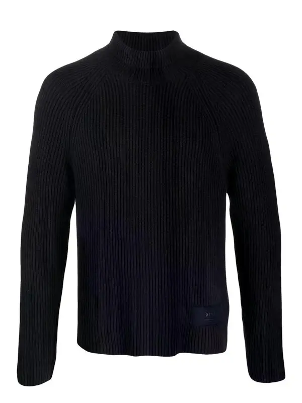 AMI Paris Logo-patch Ribbed-knit Jumper - Blue