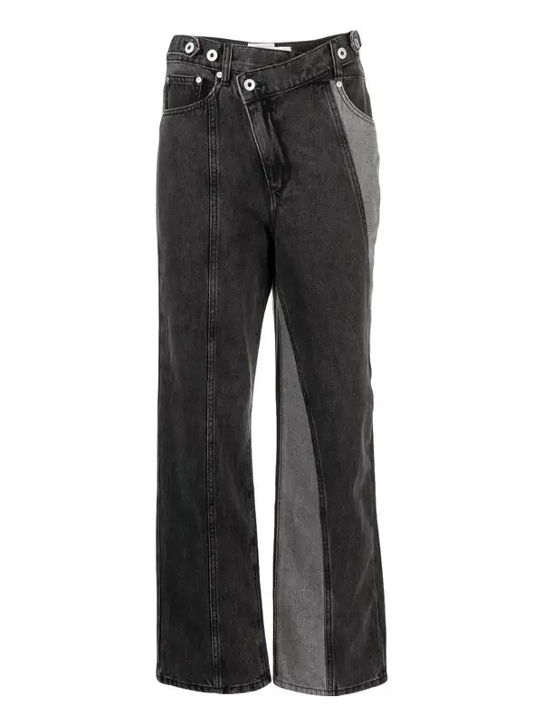 FENG CHEN WANG Logo-patch Cotton Straight-leg Trousers - Black