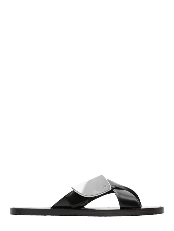Burberry Strip Shield Leather Slides - Black